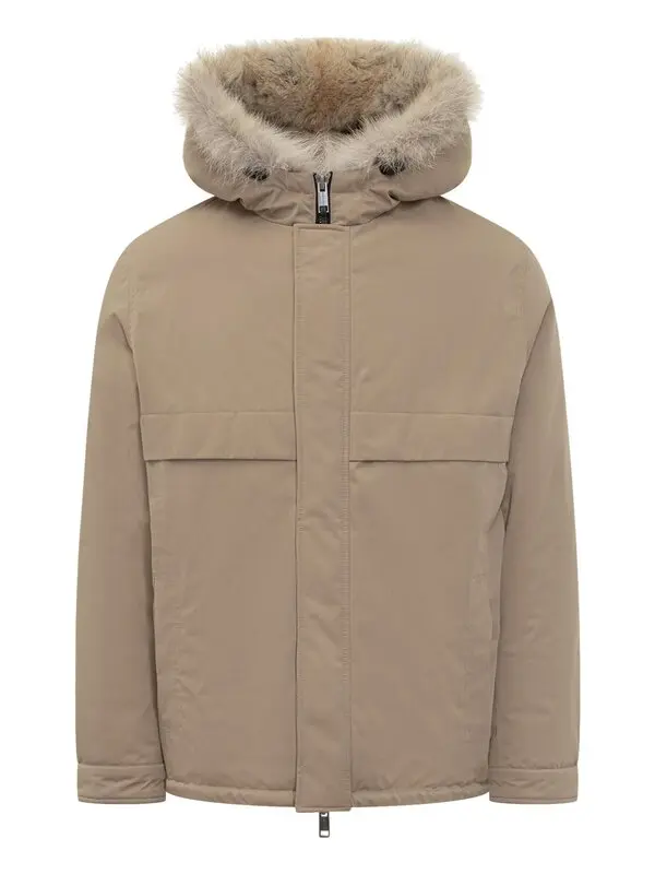 YVES SALOMON Hooded Parka Jacket With Fur-trimmed Hood - Beige