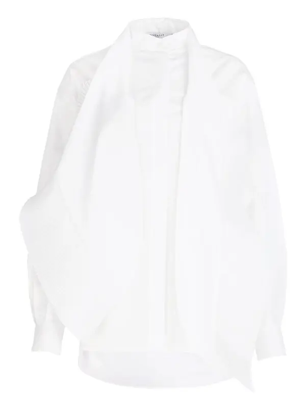 Givenchy Pleated Scarf Neck Poplin Blouse - White