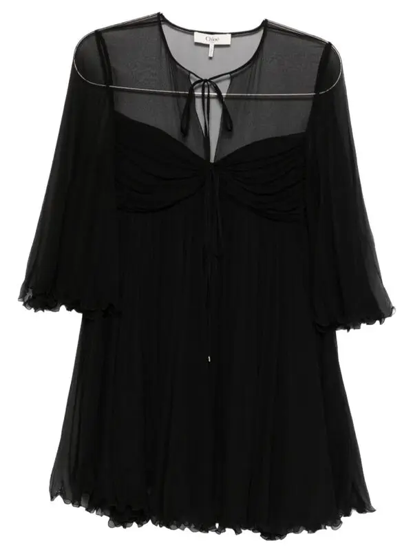 Chloé Tie-detailed Ruffled Mini Dress - No