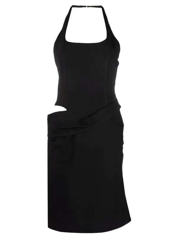 Jacquemus Asymmetric Halterneck Dress With Cut-out Detail - Black