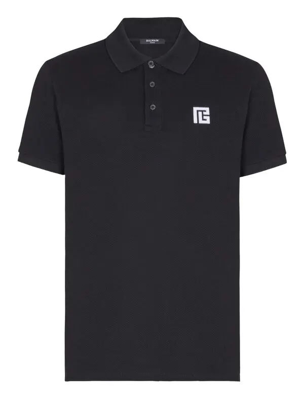 Balmain Logo Embroidered Short-sleeve Polo Shirt - Black