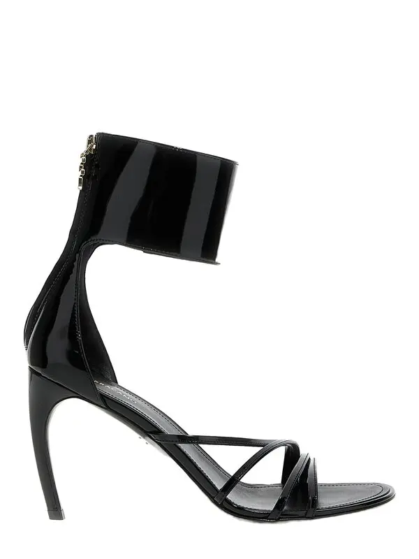 FERRAGAMO Patent Leather Curved Heel Sandals - Black
