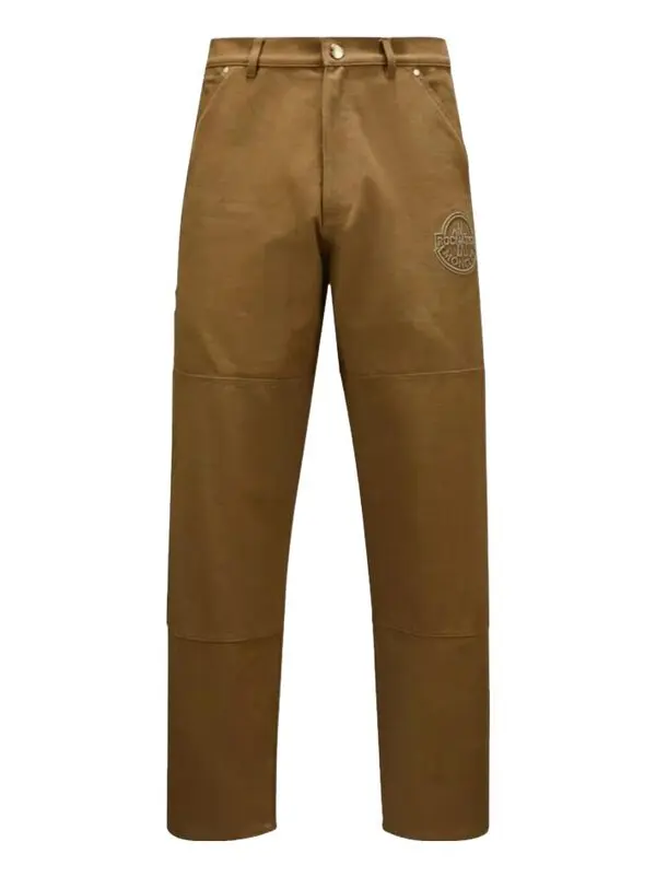 Moncler Cotton Canvas Logo Embroidered Trousers - Golden