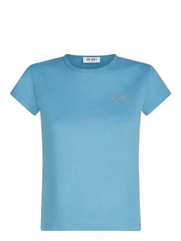 Attico Crewneck T-shirt With Short Sleeves And Straight Hem - Blue