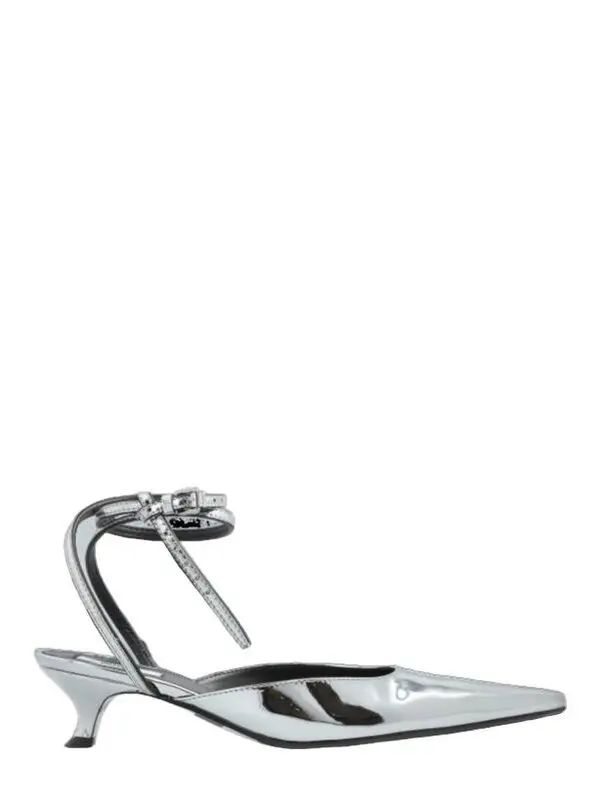 Moschino Metallic Pointed Toe Kitten Heel Pumps With Adjustable Ankle Strap - Gray