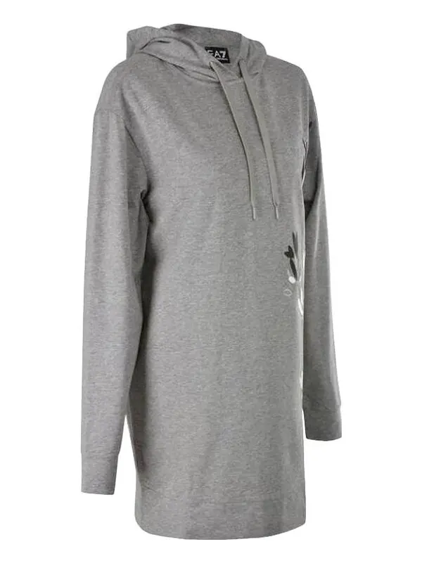 EA7 Floral Pattern Hooded Long Sweater - Gray
