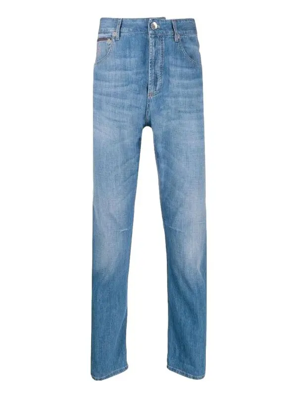 Brunello Cucinelli Logo Patch Tapered Jeans - Blue