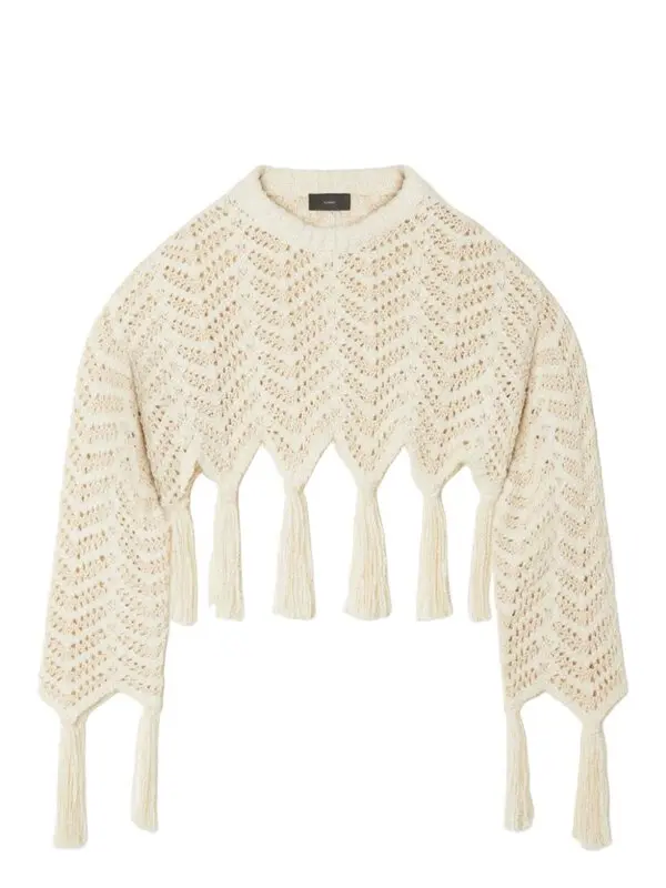 Alanui Chevron-knit Fringed Crewneck Jumper - Nude