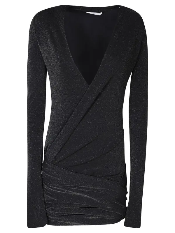 Red Valentino Long Sleeve V-neck Draped Dress - Black