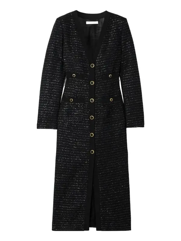 Alessandra Rich Long-sleeved V-neck Button-front Dress - Black