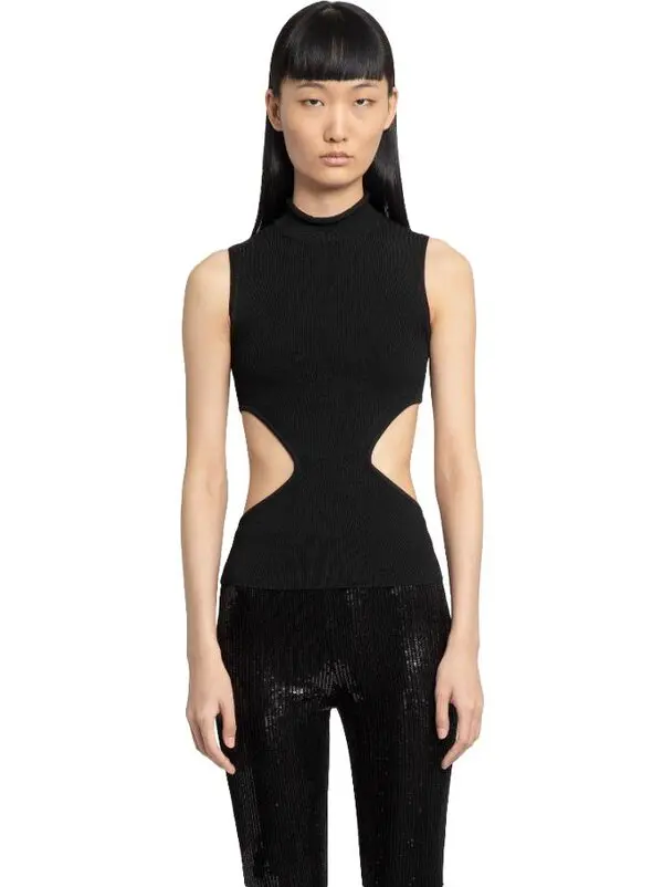 We11Done Ribbed-knit Cut-out Top - Black