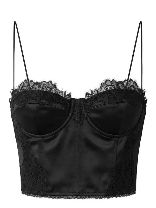 Gucci Embroidered Silk Satin Top With Allover Lace Detail - Black