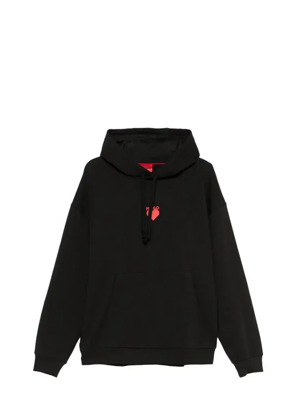 Hugo Boss Heart-print Cotton Hoodie - Black
