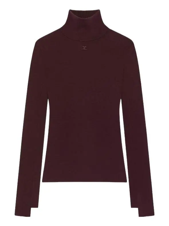 COURREGES Interlock Mockneck Jumper With Sleeve Detail - Burgundy Red
