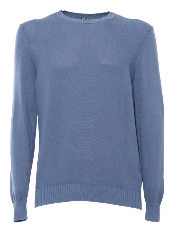 Fedeli Crewneck Knitted Jumper With Rib Details - Blue