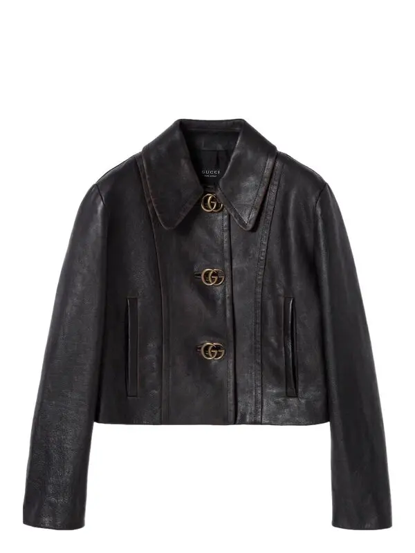 Gucci Leather Jacket With Distressed Effect - Black