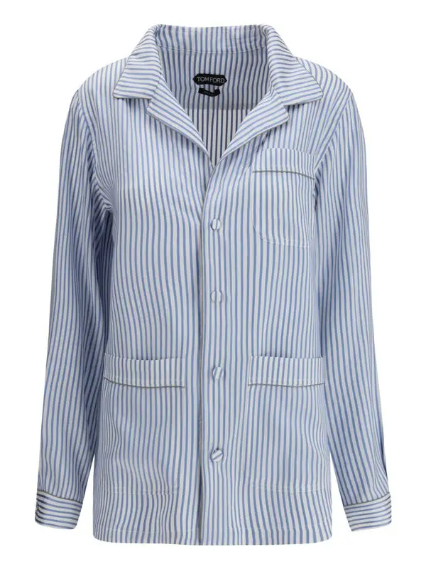TOM FORD Striped Button-up Shirt With Contrasting Piping - Gray