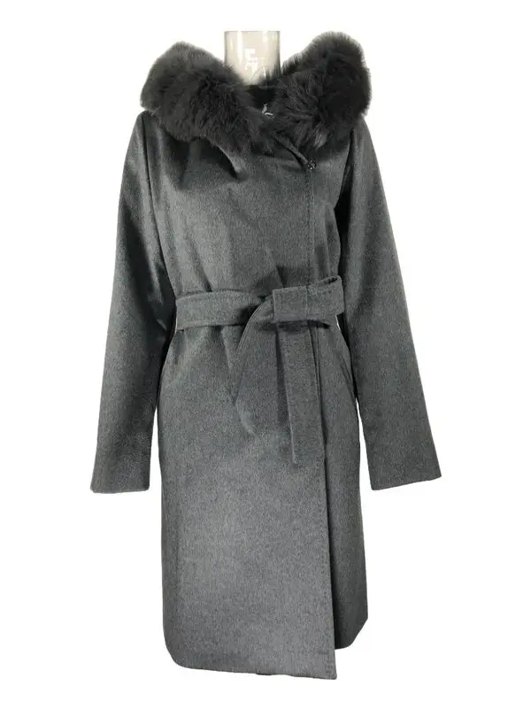 Max Mara Fur Hooded Belted Coat - Black