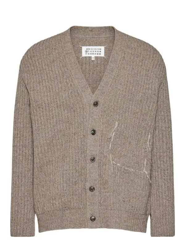 MAISON MARGIELA Ribbed Buttoned Cardigan With Distressed Details - Walnut Color
