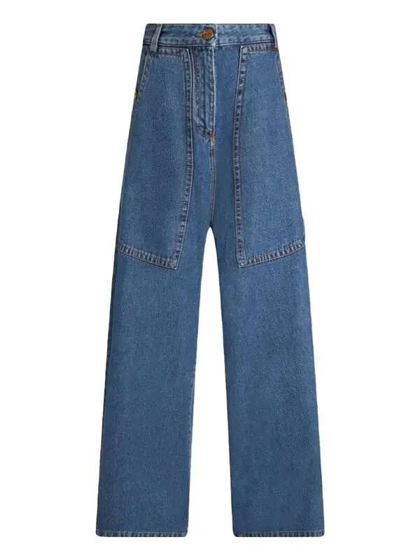Etro Pegaso Embroidered High-waist Wide-leg Jeans - Blue