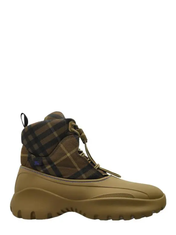 Burberry Checked Ankle Boots With Ribbed Rubber Soles - Green