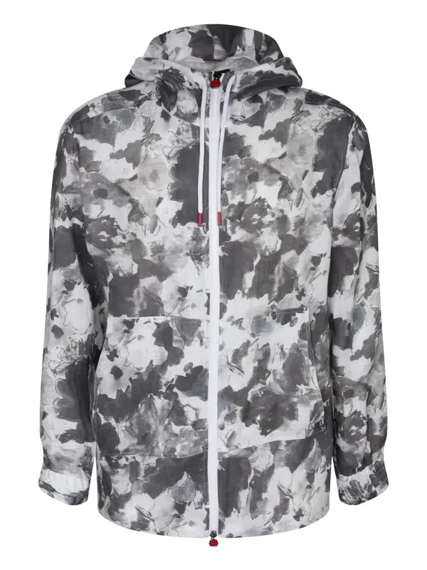 Kiton Abstract Print Hooded Jacket - Gray