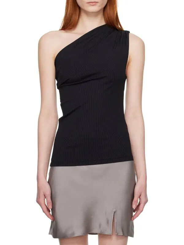 ANINE BING Camila One-shoulder Ribbed Top - Black