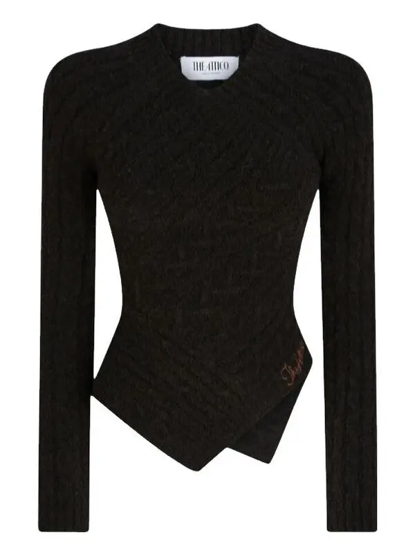 Attico Asymmetrical Cable-knit Sweater - Brown
