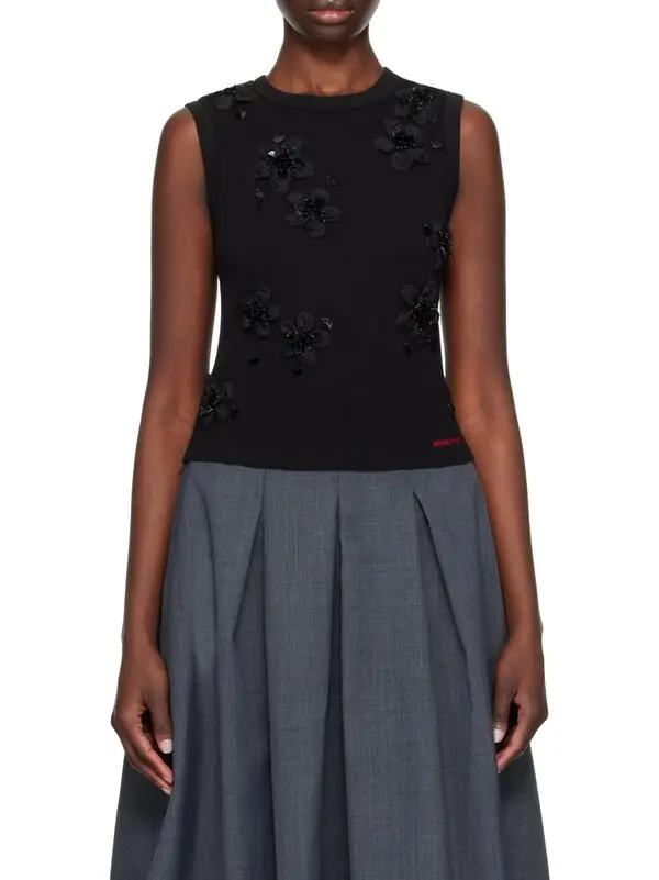 SHUSHU/TONG Sleeveless Vest With Floral Embellishments - Black