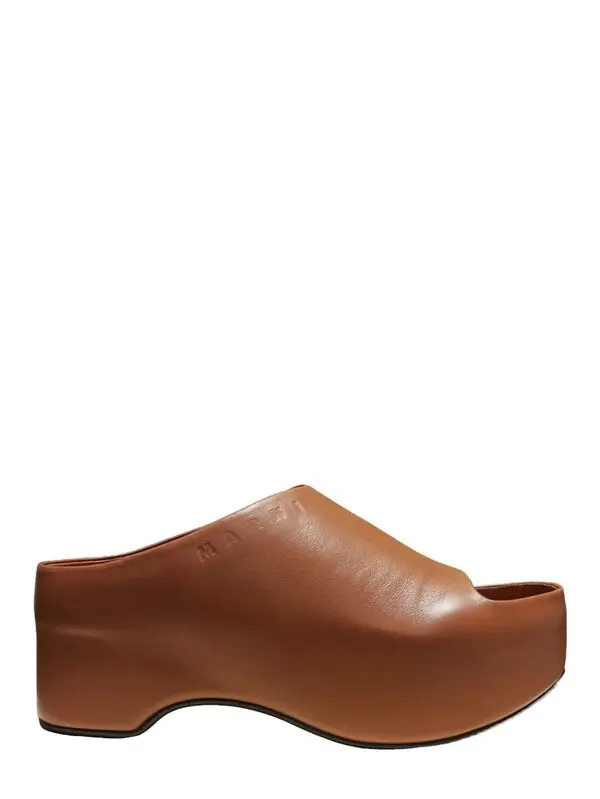 Marni Leather Open Toe Mules - Brown