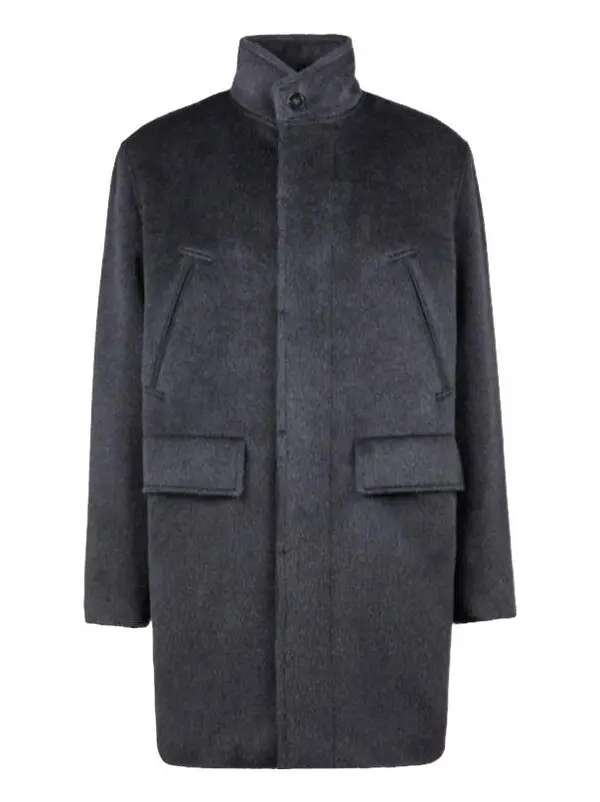 TOD'S Long Sleeve Coat With Suede Trimmed Pockets - Grey