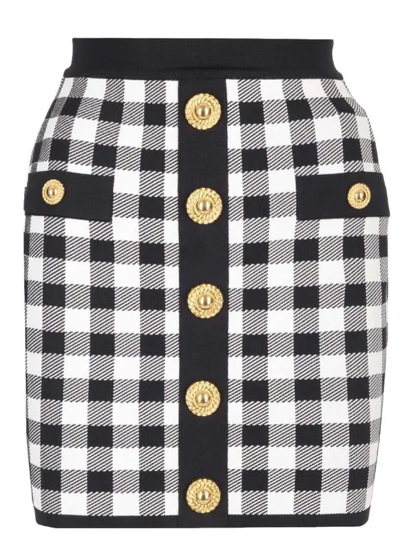 Balmain Fine-knit Gingham Skirt - Green