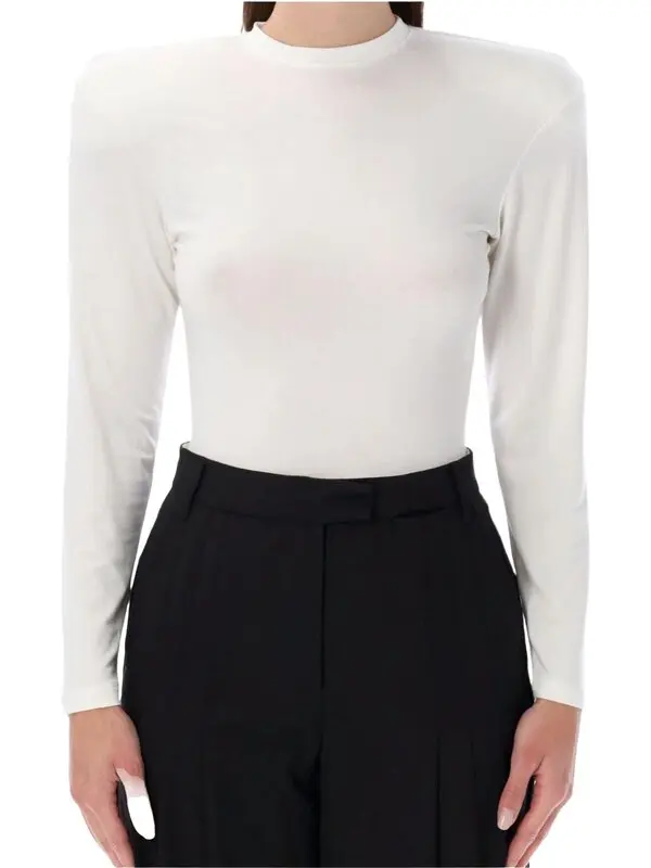 Magda Butrym Crewneck Jersey Bodysuit With Removable Shoulder Pads - White