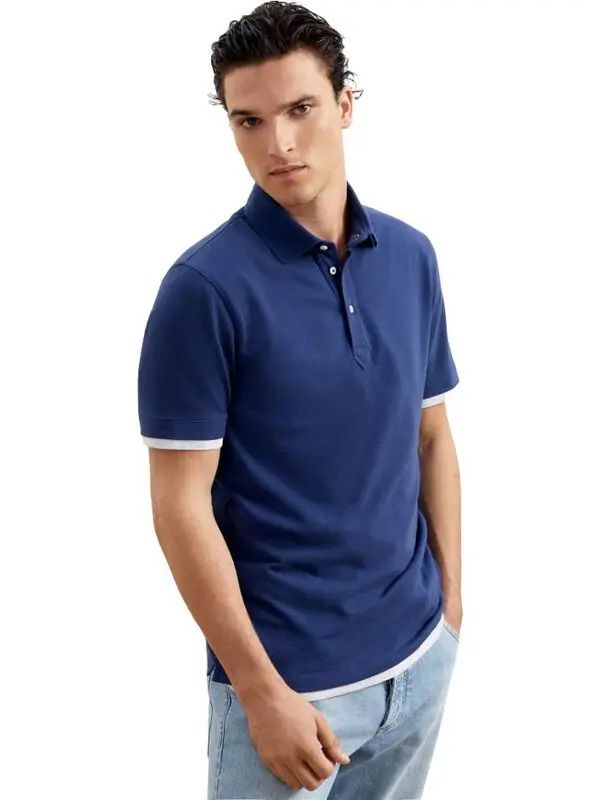Brunello Cucinelli Layered Slim Fit Polo Shirt - Blue