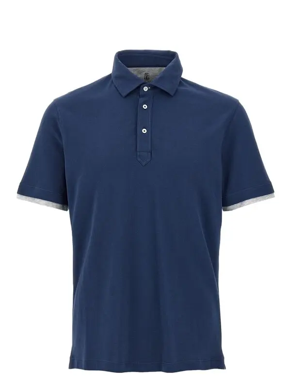 Brunello Cucinelli Layered Slim Fit Polo Shirt - Blue