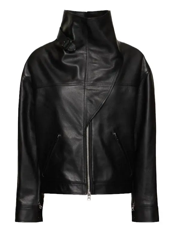 COURREGES Long-sleeved Leather Jacket - Black