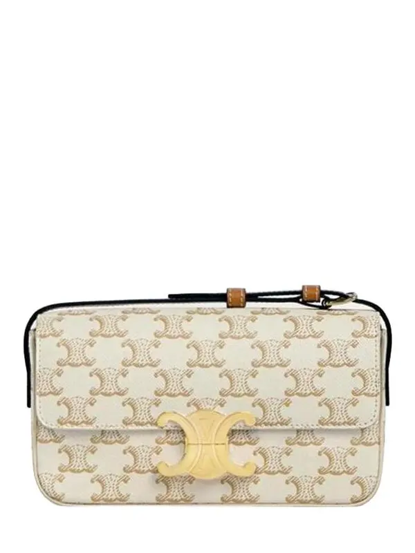 Celine Claude Triomphe Canvas Shoulder Bag - White