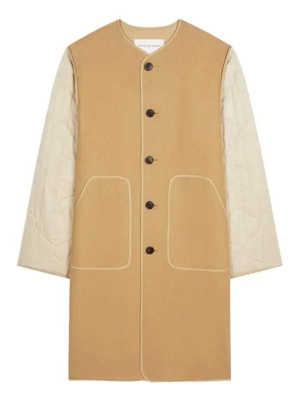 Dries Van Noten Unlined Collarless Coat With Quilted Sleeves - Camel