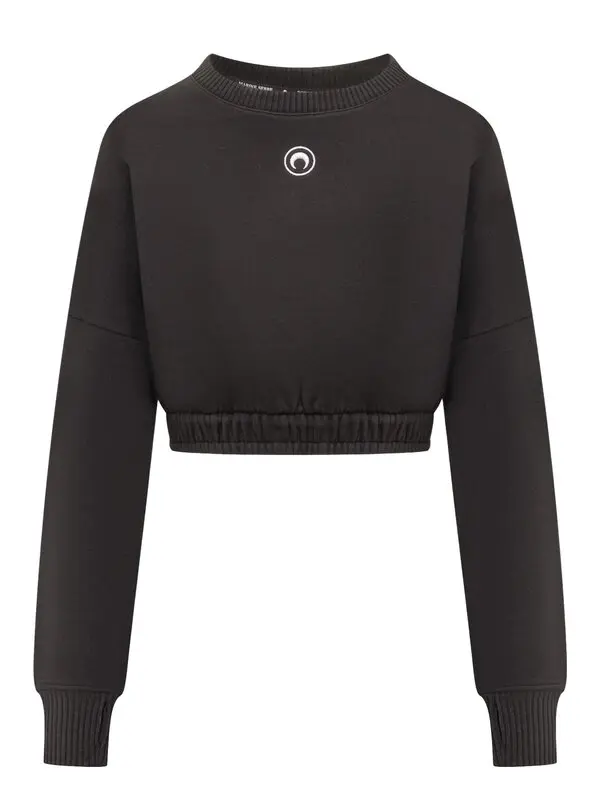 MARINE SERRE Moon Embroidered Cropped Knit Jumper - Black