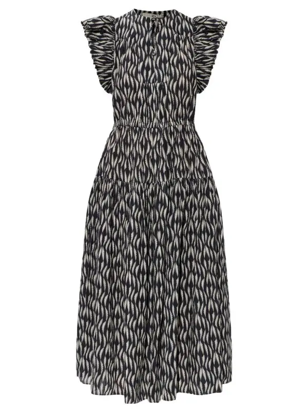 Ulla Johnson Wing-sleeved Printed Midi Dress - Black
