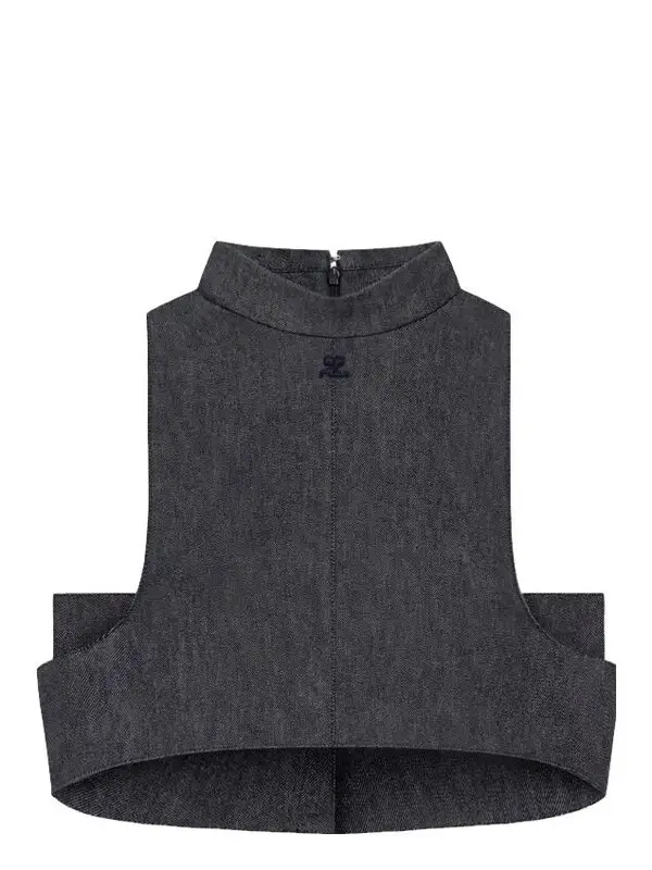 COURREGES Courrèges Sleeveless Mockneck Denim Top - Dark Gray