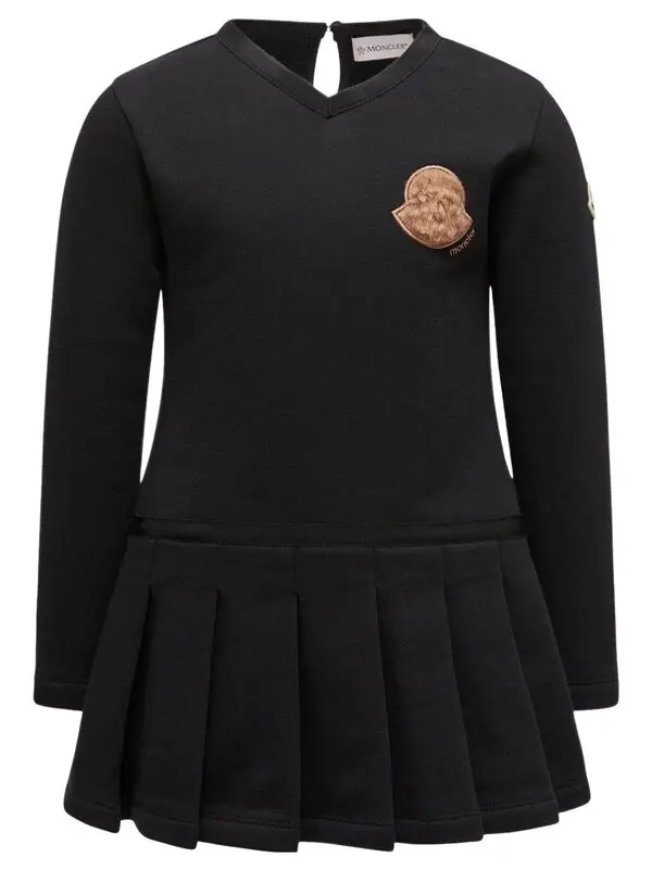 Moncler Teddy Logo Pleated Cotton Dress - Black