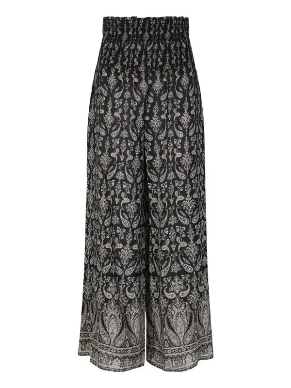 Veronica Beard Smocked Wide-leg Paisley Print Pants - Black