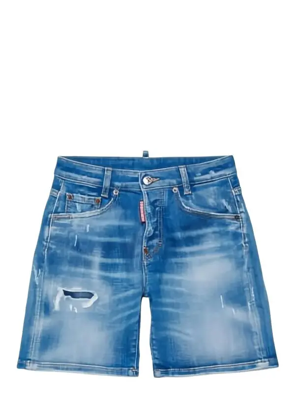 Dsquared2 Distressed Label Denim Shorts - Blue