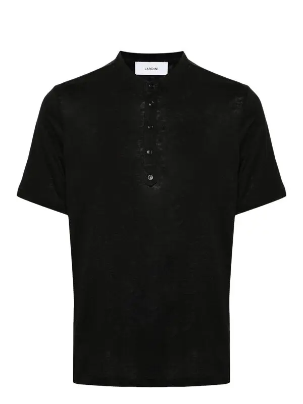LARDINI Short Sleeved Mock-neck T-shirt - Black