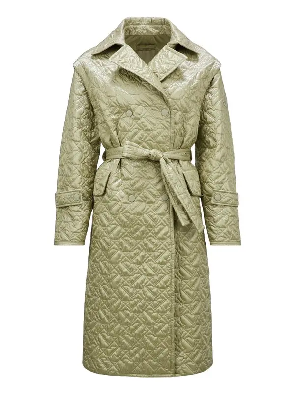 Moncler Samare Belted Quilted Coat - Green