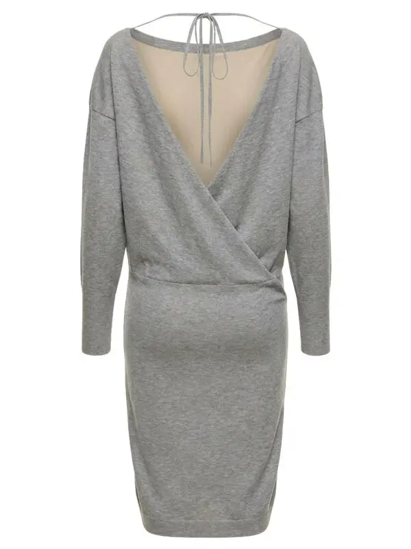 Gucci Wrap Stretch Midi Dress With Belt - Light Gray