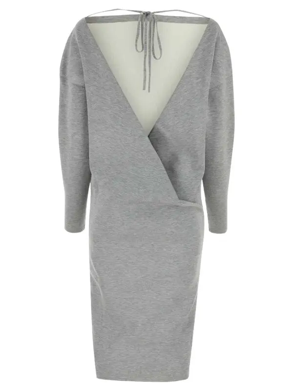 Gucci Wrap Stretch Midi Dress With Belt - Light Gray