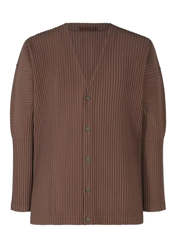 Issey Miyake Homme Plissé Pleated V-neck Cardigan - Brown