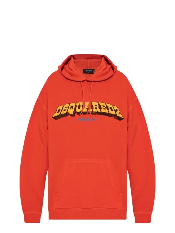 Dsquared2 Logo Printed Drawstring Hoodie - Red